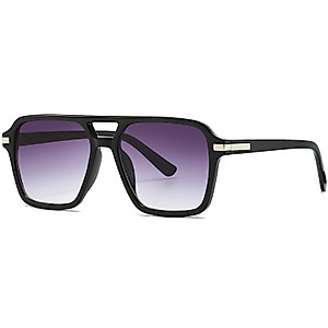 AIEYEZO Square Aviator Sunglasses for Men Women Fashion Vintage Square Sun Glasses Trendy Classic Aviator Shades (Black/Grey Gradient)