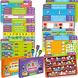 QUOKKA Busy Book Handwriting Practice for Kids - 2 Set - Learn to Write for Toddlers Age 3 4 5 - | 24 Tasks | 4 Dry Erase Markers | - Homeschool Preschool Learning Activities