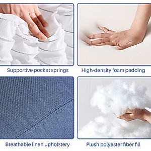 Yaheetech Home Theater Seating Fabric Recliner Chair Modern Single Living Room Reclining Sofa with Pocket Spring Light Blue