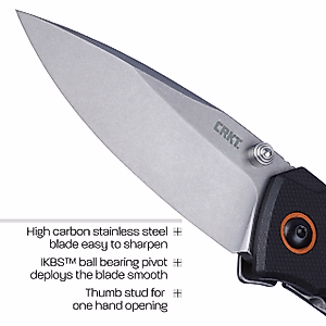 CRKT Tuna Compact EDC Pocket Knife: Everyday Carry Plain Edge Folder, IKBS Ball Bearings, Thumb Stud Open, Frame Lock with G10 Handle 2522,Gray/Black