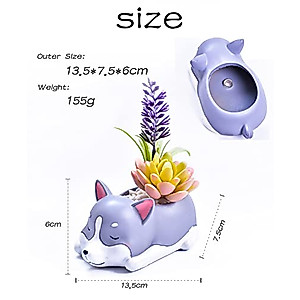 Cute Husky Puppy Flower Pot with Drainer Garden Flower Pot Resin Succulent Potted Bonsai Plant Stand Home Desk Mini Ornaments Balcony Gardening Flower Pot Does Not Contain Plants