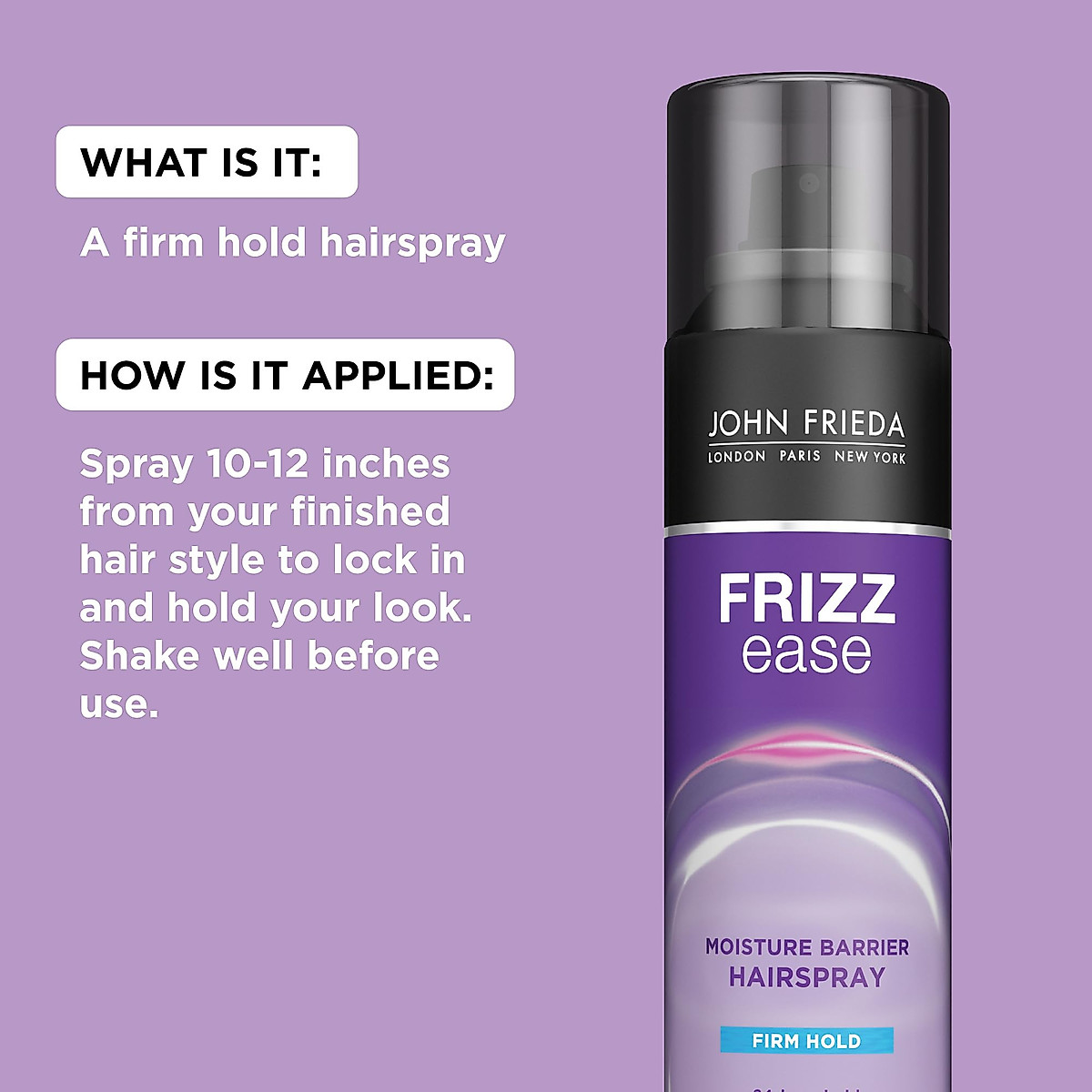 John Frieda Frizz Ease Moisture Barrier Hairspray, Firm Hold Hairspray, Seals Out Moisture, Blocks Frizz, Protects Against Heat, and Keeps Hair Straight with Long-Lasting Hold, 12 Oz, Pack of 2