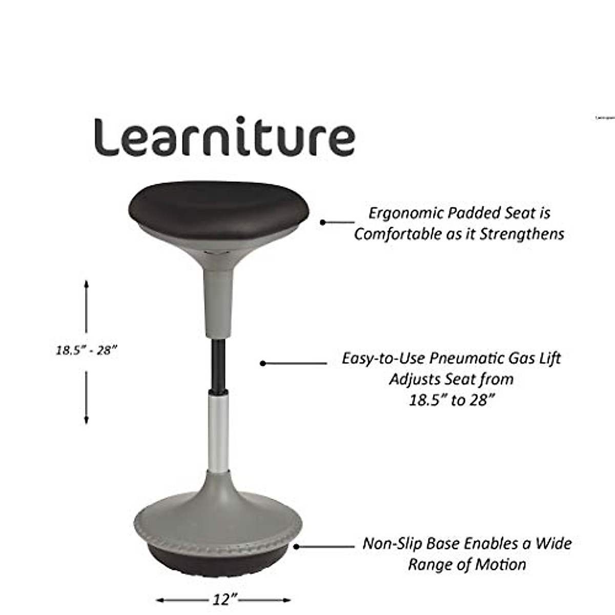 Adjustable Height Active Learning Stool - Padded Office Desk Chair with Rocking, Wobble, Tilting Motion - Black