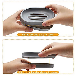 KUFUNG Soap Tray, Plastic Soap Dish, Soap Case Holder for Bathroom Shower Waterfall Drainer Kitchen, Keep Soap Dry & Easy to Clean (Grey, Plastic-Oval Shape)