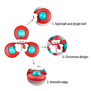 Jofan 3 Pack Christmas Suction Cup Spinner Toys for Baby Toddlers Kids Christmas Stocking Stuffers Gifts