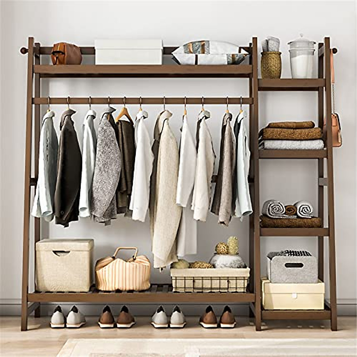 ZJDU Free Standing Closet Organizer, Portable Extra Large Garment Rack, Heavy Duty Clothe Closet Storage with Shelves,Storage Box Shelves,Bamboo Clothes Rack,130×42×140cm