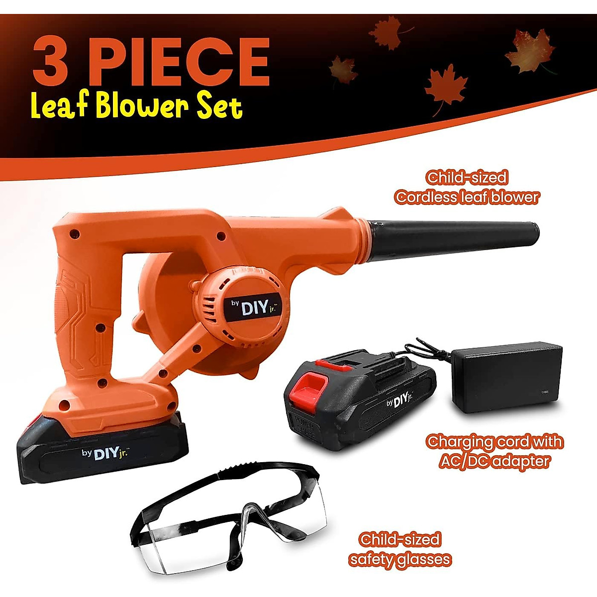 Deluxe Lithium Edition My First Leaf Blower from DIYjr - Real Leaf Blower for Kids Child Size Yard Tools for Children Family Quality Time, Gender Neutral Boys and Girls Junior Lawn and Garden Set