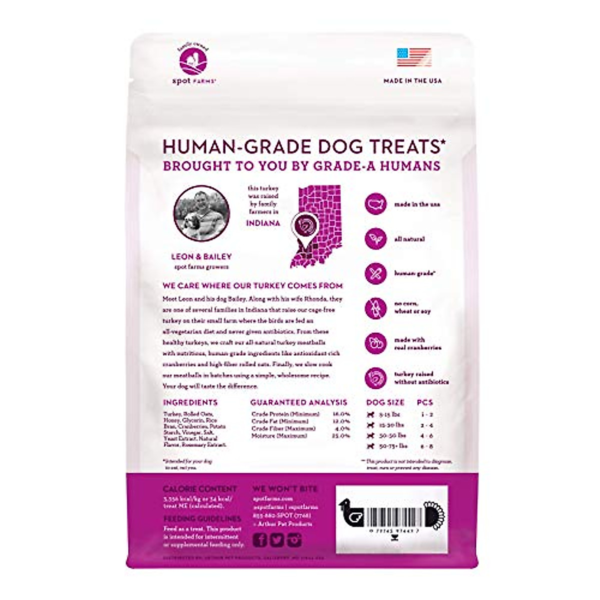 Spot Farms Turkey Meatball Recipe Healthy All Natural Dog Treats Human Grade Made In USA 12.5 oz