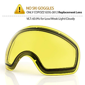 COPOZZ G7 Ski Goggles Anti-Fog Spherical Frameless Ski Snowboard Snow Goggles 100% UV400 Protection Anti-Slip Strap for Men Women (G7-Yellow Lens Only-VLT 60.9%)