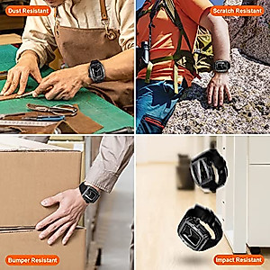 Metal Case for Apple Watch 7 45mm Band with Cover, Heavy Duty Rugged Case Glass Screen Protector Silicon Strap for iWatch Series 7 45mm Accessories Men's Full Protective Cover (Black)