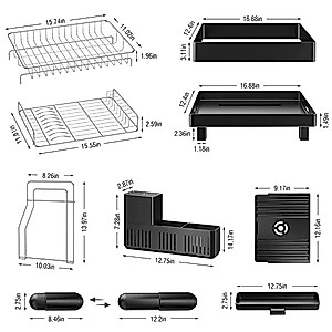 Klvied Dish Rack with Swivel Spout, 2 Tier Drying Rack for Kitchen Counter, Large Dish Drying Rack with Drainboard, Dish Strainers for Kitchen Counter, 304 Stainless Steel Dish Drying Rack, Black
