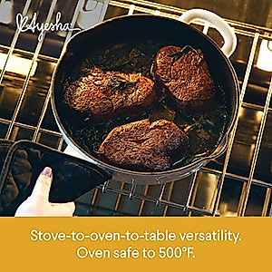 Ayesha Curry Enameled Cast Iron Skillet/Fry Pan with Pour Spouts, 10 Inch, French Vanilla