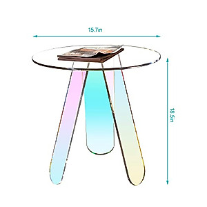 KSacry Acrylic Coffee Tables Modern Accent Night Stand Iridescent Table Coffee Table Side Table Round End Table Modern Chic Desk-Living for Office Home Decor (3 Legs Style, 15.7"L X 15.7"W X 17.7"H)