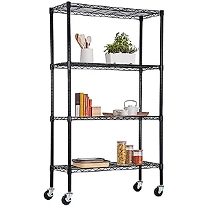 FDW Wire Shelving Storage Shelves 4-Shelf Adjustable NSF Wire Shelf Heavy Duty Storage Shelving Unit on 3” Wheel Casters Commercial Metal Wire Rack 36L x 14W x 62H,Black