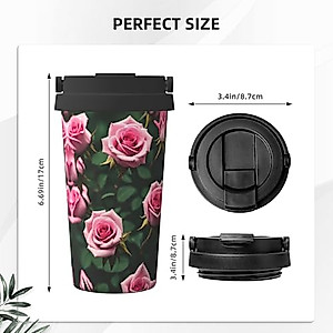 WANGXUEE Red Rose Flowers Print 500ml Stainless Steel Travel Tumbler Double Wall Vacuum Insulated Coffee Mug