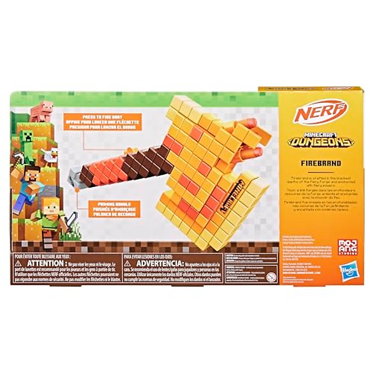Nerf Minecraft Firebrand, Dart Blasting Axe, 6 Nerf Elite Foam Darts, Design Inspired by Minecraft Axe in The Game, Pull Down Priming, Minecraft Toys