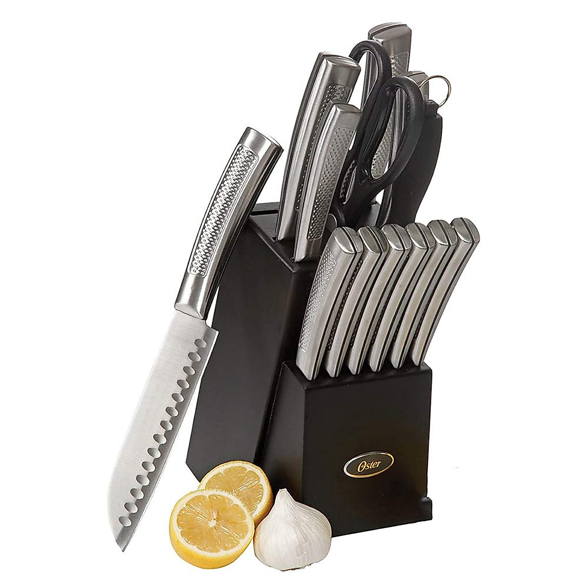 Oster Wellisford High-Carbon Stainless Steel Cutlery Set, 14-Piece, Black/Silver