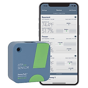 SensorPush HTP.xw Wireless Thermometer/Hygrometer/Barometer Extreme Accuracy Water-Resistant for iPhone/Android. USA Made Indoor/Outdoor Humidity/Temperature/Pressure/Dewpoint/VPD Monitor w/Alerts