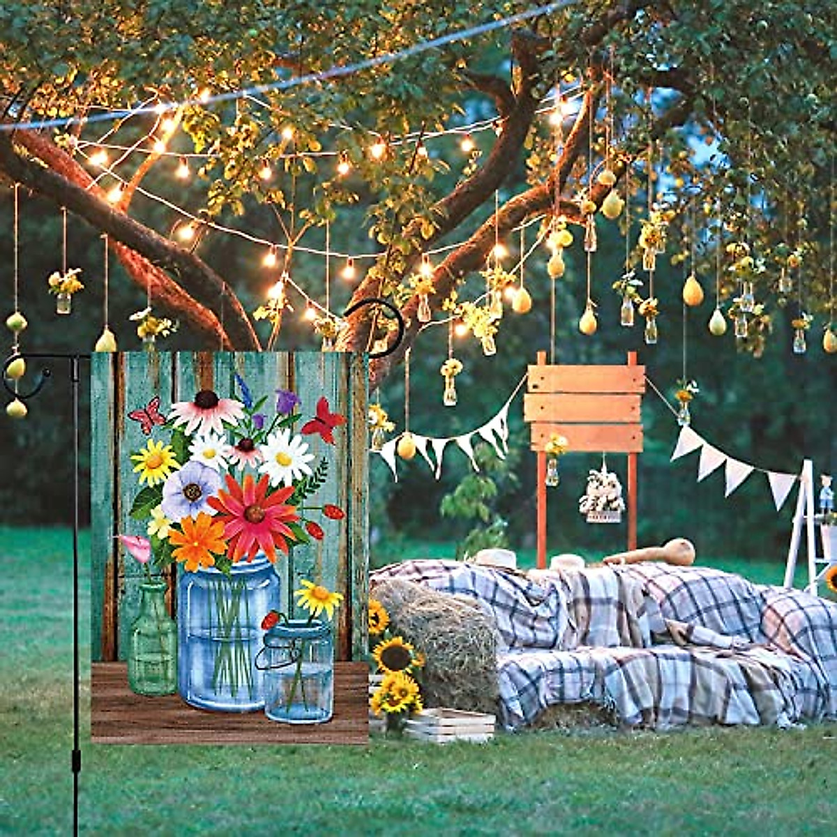 Louise Maelys Spring Floral Garden Flag 12x18 Double Sided, Burlap Small Vertical Spring Summer Vase Flower Garden Yard Flags for Seasonal Outside Outdoor House Decoration (ONLY FLAG)