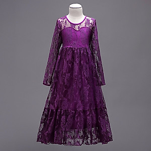 Flower Girls Lace White First Communion Dress Wedding Bridesmaid Party Christening Princess Aline Boho Rustic Dance Gown 12-13