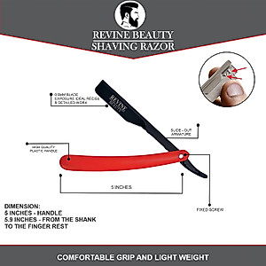 Barber Straight Razor - Professional Cut throat Premium Quality Plastic Handle Shaving Razor, 10 Double Edge Blades Kit (Red Black)