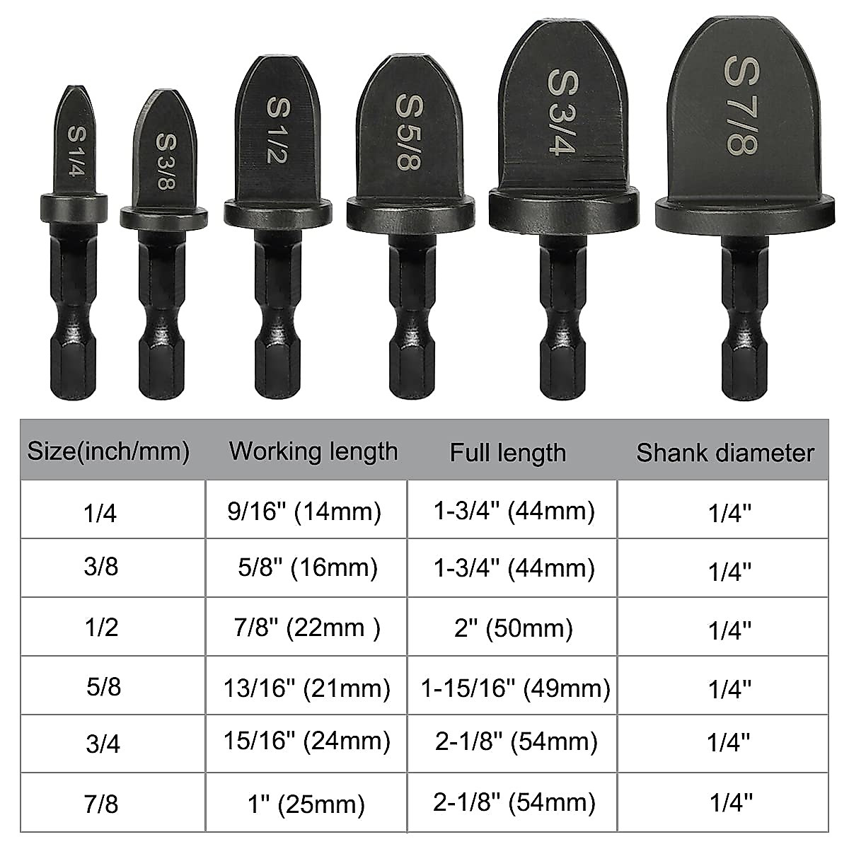 Saipe 6pcs 1/4 Inch Hex Shank Swaging Tool Drill Bit Set Copper Pipe Flaring Tool Air Conditioner Copper Pipe Swaging Flaring Drill Bits Tube Expander (1/4'', 3/8'', 1/2'', 5/8'', 3/4'', 7/8'')