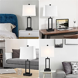 23.5" Touch Control Table Lamps Set of 2, Bedside Lamp with 2 USB Ports & AC Outlet, 3-Way Dimmable Nightstand Lamp with White Linen Shade for Living Room Bedroom End Table Office(2 LED Bulb Included)