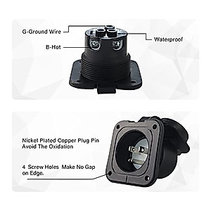 SUASLART 15 Amp 125 V Power Inlet Socket, NEMA 5-15 RV Shore Power Inlet Plug,Flanged Inlet with Waterproof Cover, 2 Pole 3-Wire AC Port Plug,Generator Male Receptacle