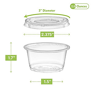(2 oz - 200 Sets) Clear Diposable Plastic Portion Cups With Lids, Small Mini Containers For Portion Meal Prep, Sauce Cups, Slime, Condiments, Medicine, Dressings, Crafts, Disposable Souffle Cups