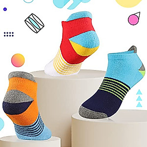 Comfoex Boys Socks 4-6 6-8 8-10 Years Old Ankle Athletic Cotton Socks For Kids Short Half Cushioned Socks 6 Pairs