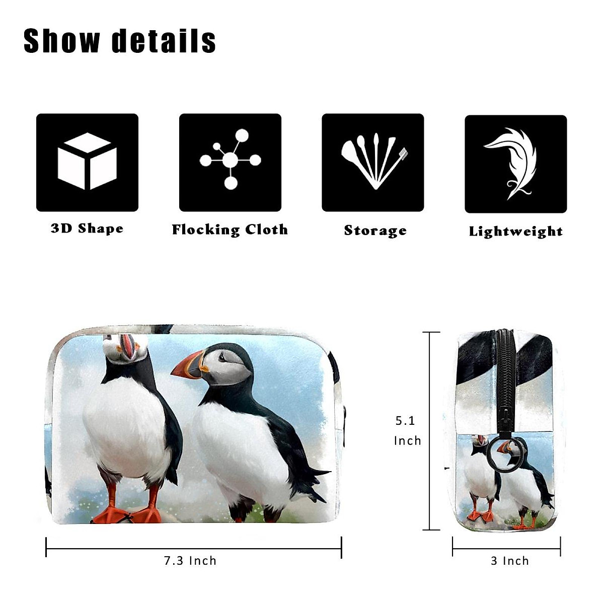 TBOUOBT Cosmetic Travel Bags, Makeup Case, Makeup Bag for Toiletries, Animal Oil Painting Atlantic Puffins