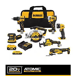DEWALT DCK700D1P1 20V MAX Cordless 7-Tool Combo Kit with 2Ah Battery, 5Ah Battery, and Charger