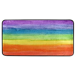 Kitchen Rugs Colorful Stripe Rainbow Design Non-Slip Soft Kitchen Mats Bath Rug Runner Doormats Carpet for Home Decor, 39" X 20"