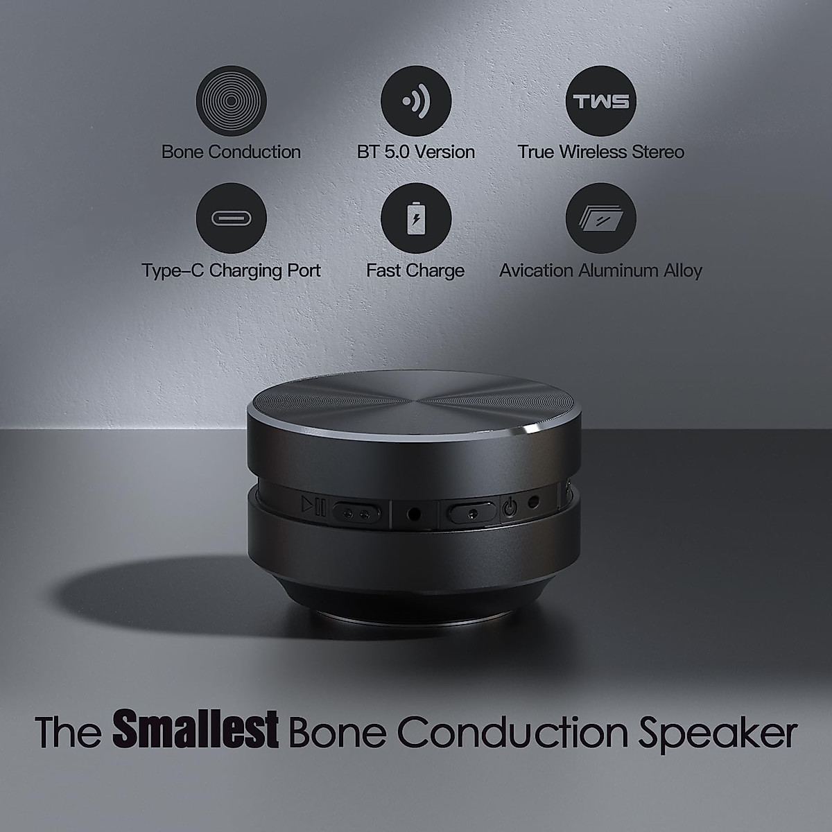 Docooler Bone Conduction Speaker, Mini Bone Conduction Portable Speaker, Small Speaker, Wireless Speaker Stereo Bass Sound Creative Portable Speaker, Built-in Mic Sound for Home,Outdoor (Black 2 Pack)
