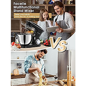 Facelle Stand Mixer, 8.5 Quart Electric Mixer, 660W 6-Speed Tilt-Head Kitchen Electric Food Mixer with Beater, Dough Hook and Wire Whip, Black