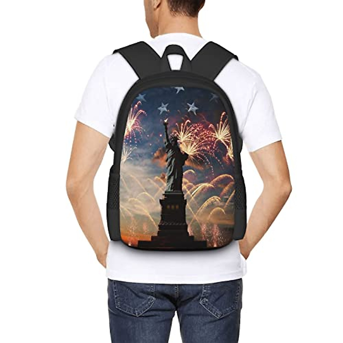 FFEXS Statue of Liberty Flag Print Travel Lightweight Casual Laptop Backpack Daily Use backpack Business Work Bag for Men and Women