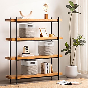 Dreamcountry 13x13 Cube Storage Bins, Storage Cubes with Handles, 4 Pack Cotton Rope Basket for Shelves, Cube Storage Organizer forToys, Book, Clothes, Home, Office, Nursery, White/Brown