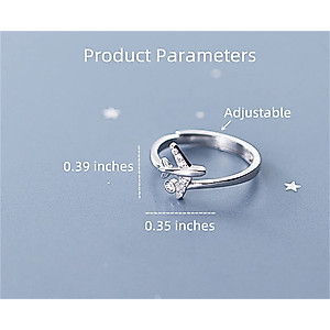 CZ Airplane 925 Sterling Silver Statement Ring for Women Girls Adjustable Expandable Open Wrap Finger Rings Comfort Fit Dainty Cute Dainty Airline Flight Jewelry Gift Souvenir