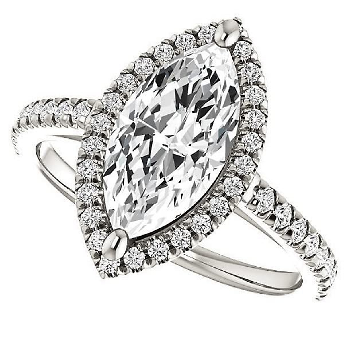 Mois 3 CT Marquise Cut Colorless Moissanite Engagement Ring Wedding/Bridal Ring Set, Diamond Ring, Anniversary Solitaire Halo Accented Promise Vintage Antique Gold Silver Ring Perfact for Gift (7)