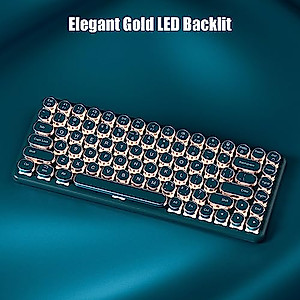 TISHLED Typewriter Keyboard Wireless 2.4GHz/Bluetooth/USB-C Wired Mechanical Gaming Keyboard with Gold LED Backlit 84-Key NKRO Hot Swappable Green Switches Retro Round Keycaps for Multi-Device