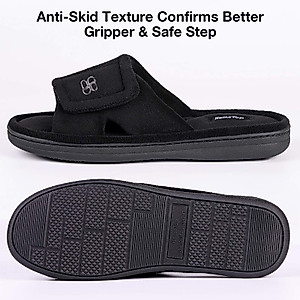 HomeTop Men's Comfortable Coral Velvet Memory Foam Open Toe Slipper Summer Indoor Outdoor Anti-Skid House Shoes with Adjustable Hoop and Loop(11-12, Black)