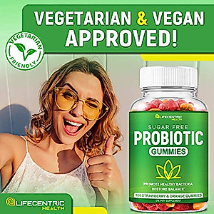 Probiotic Gummies for Adults and Kids Max Strength 5 Billion CFU | Organic Sugar Free Gummies for Digestive Health | 100 Count Vegan Gluten Free Chewable Probiotics Gummies for Men Women and Children