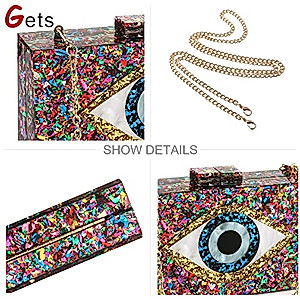 Gets Acrylic Clutch Purses for Women Evening Bag Eyes Multicolor Perspex Box Clutch Glitter Purse Handbags Crossbody Bag (a Multicolor)