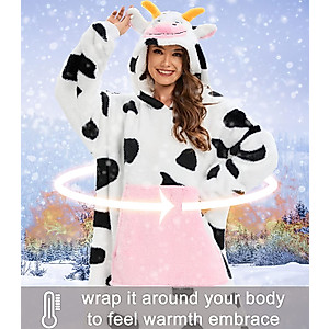 Très Chic Mailanda Wearable Blanket Hoodie Oversized Sherpa Blanket Sweatshirt for Women Men Adult teen with Cute Animal Hood