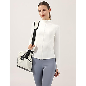 Locachy Women's Slim Fit Full Zip Athletic Running Sports Workout Jacket with Pockets Style 02 White S