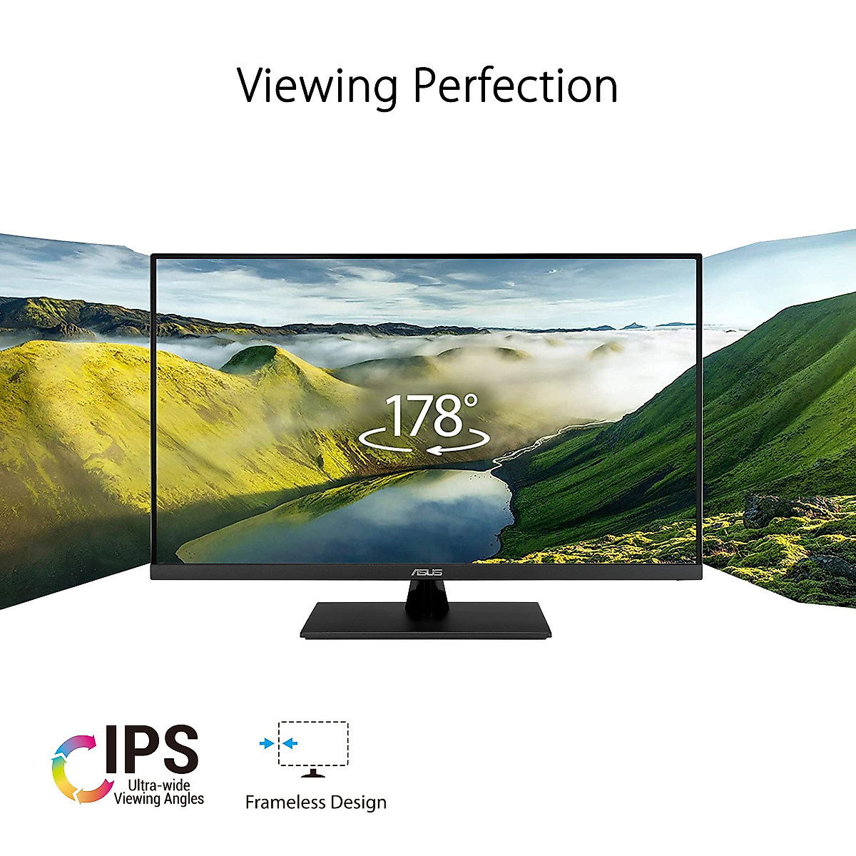 ASUS 31.5” 2K Monitor (VP32AQ) - WQHD (2560 x 1440), IPS, 100% sRGB, HDR10, 75Hz, Speakers, Adaptive-Sync/FreeSync, Low Blue Light, Eye Care, VESA Mountable, Frameless, DisplayPort, HDMI, Tilt,BLACK