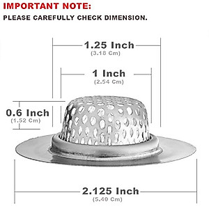 4 Pack - Bathroom Sink Strainers and Stopper Plug Combo - 2.125" Top / 1" Basket, Stainless Steel Strainers and Rubber Plug Stopper for Standard Bathroom Sink, Utility, Slop, Lavatory and RV Sink