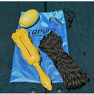 QPURO Kayak Anchor Kit - 3.5 lb Grapnel Anchor, Marine Anchor, Folding Anchor - Ideal for Kayak Fishing, Paddle Boards (SUP), PWC, Jet Ski's, Small Boats (Yellow)