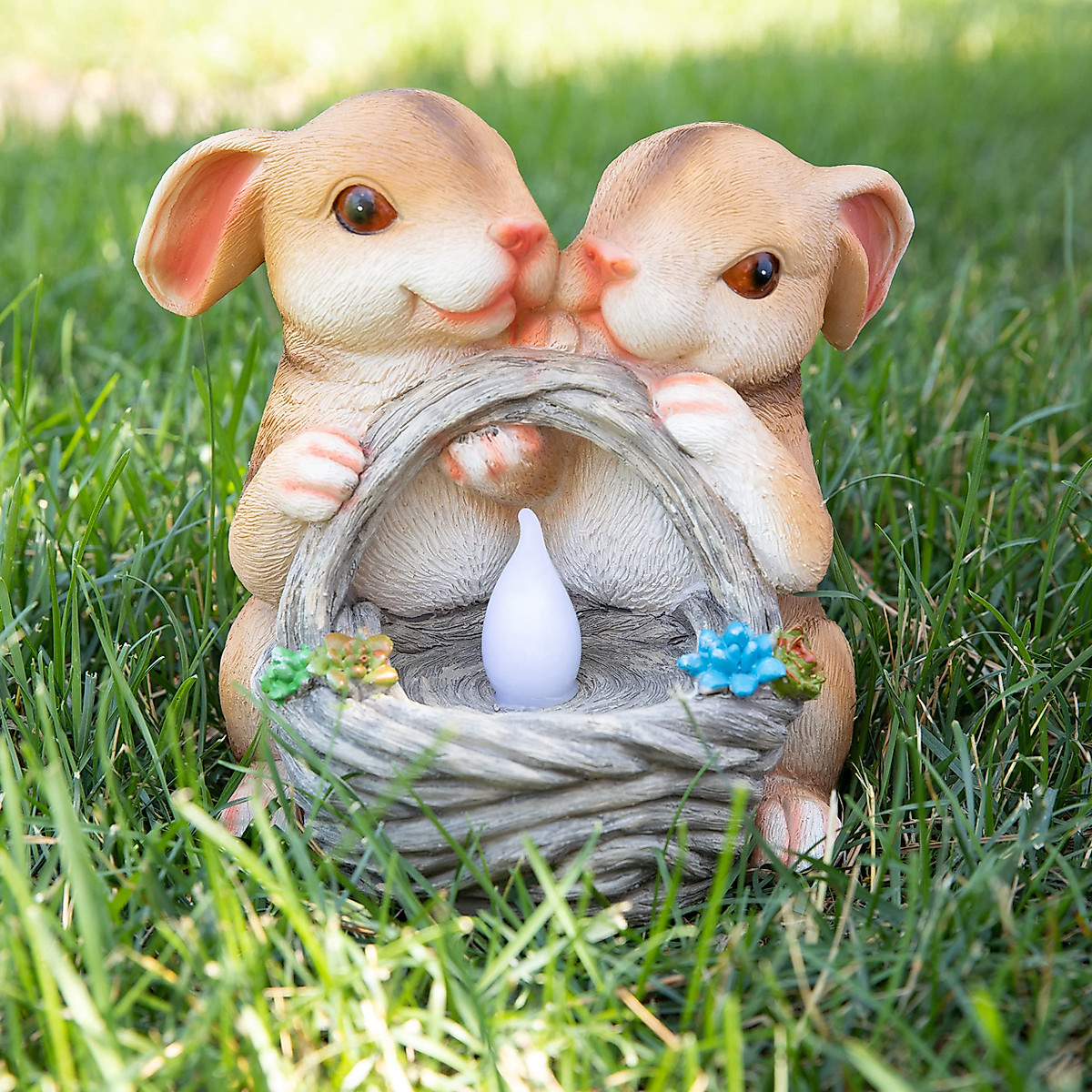 VP Home Bunny Rabbits Solar Powered LED Outdoor, Light Solar Garden decor garden statue rabbit Decor Solar Statues for Yard and Garden Rabbit Outdoor Statue