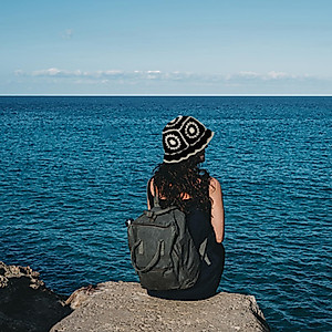 Crochet Bucket Hat for Women Crochet Hat Handmade Knitted Hat Foldable Floral Crochet Beanie Hat for Women Girls Outdoor Black/White